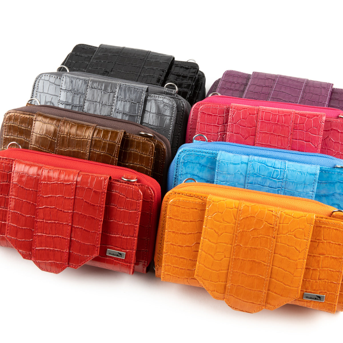 Leather Crossbody RFID Cell Phone Wallet (Croco) – WalletBe