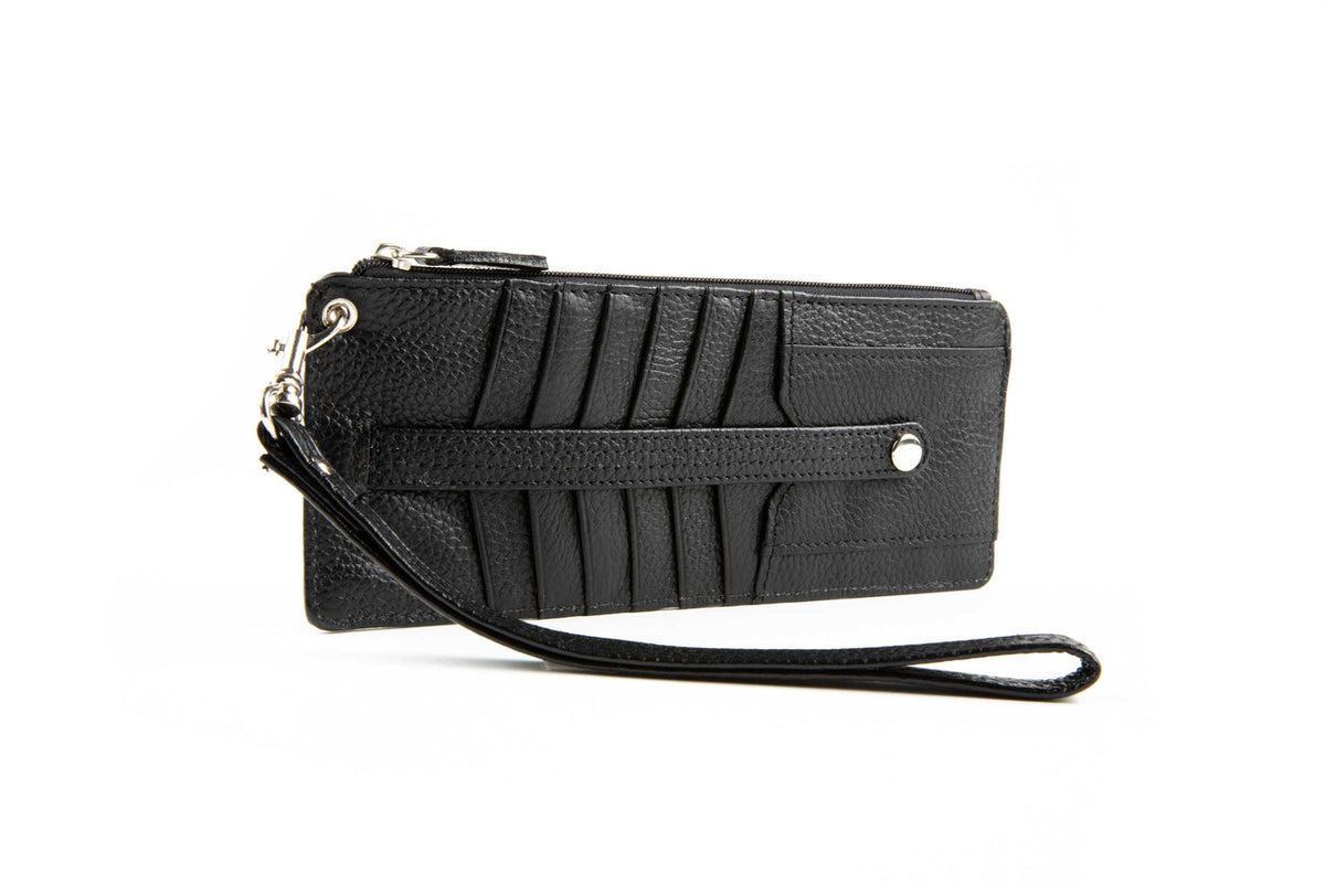 Ultra-Thin Flat Leather RFID Clutch Wallet w/Wristlet – WalletBe